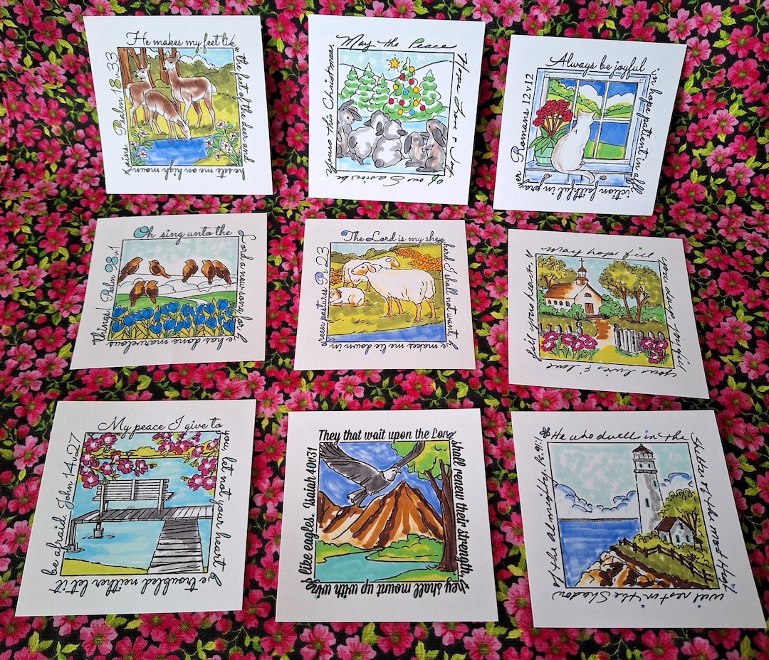 Scripture Card Inserts, Set of 9, 3x3 Cards, Lunch Box Notes, Bookmarks ...