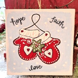 4x4 Christmas Mittens Faith Hope Love Hand Painted Canvas - Etsy