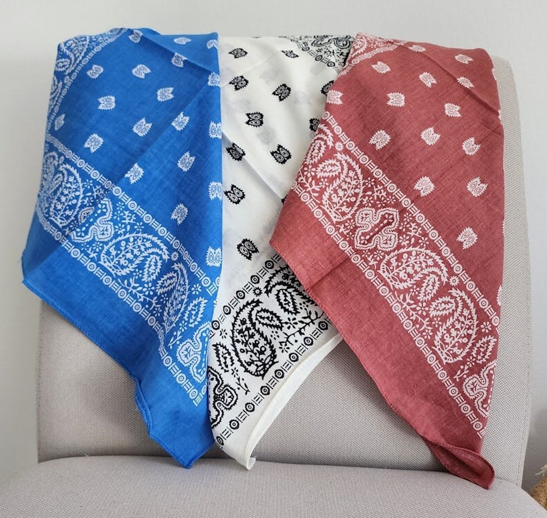 3 Pack Blue, White & Rosewood - Soft Cotton Bandanas - Etsy