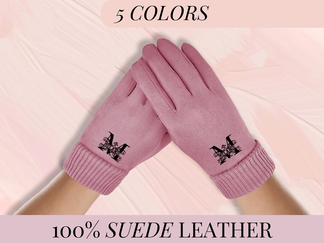 Gift for Her Leather Gloves Personalized Monogram Genuine Suede Custom ...