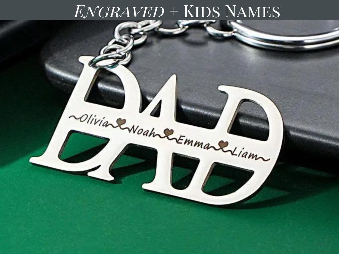 Custom Engraved Keychain for Dad Gift Keychain With Kid Name Metal ...