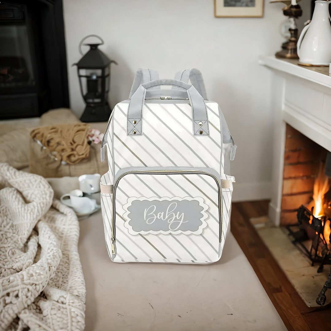 Boys Diaper Bag Backpack Soft Gray Striped Diaper Bag Backpack Large ...