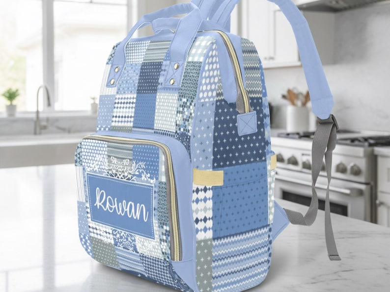 Boy Diaper Bag Backpack Personalized Custom Blue Patchwork Waterproof ...