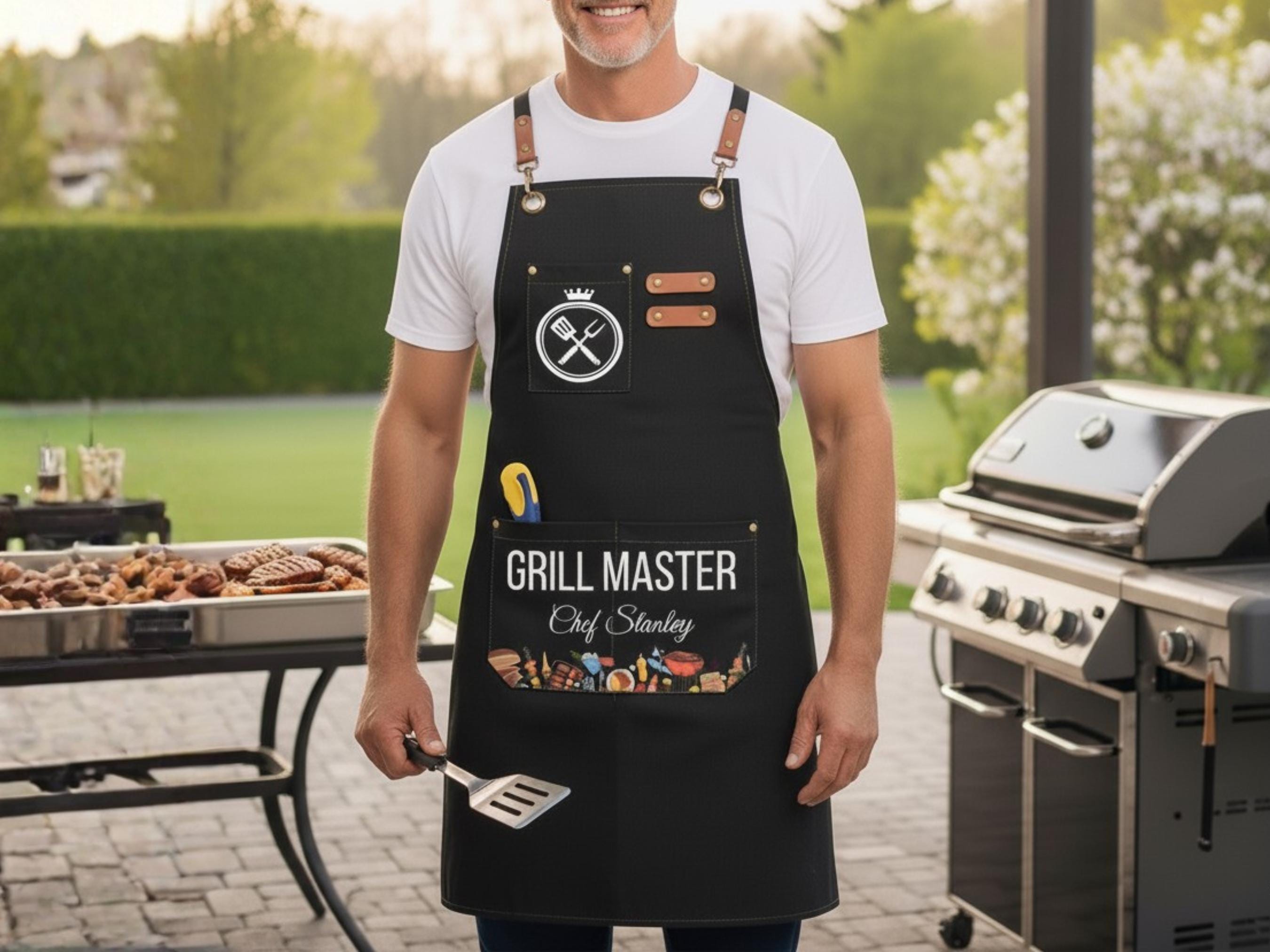 Custom Apron for Men Personalized Grill Master Apron for Dad Custom BBQ ...