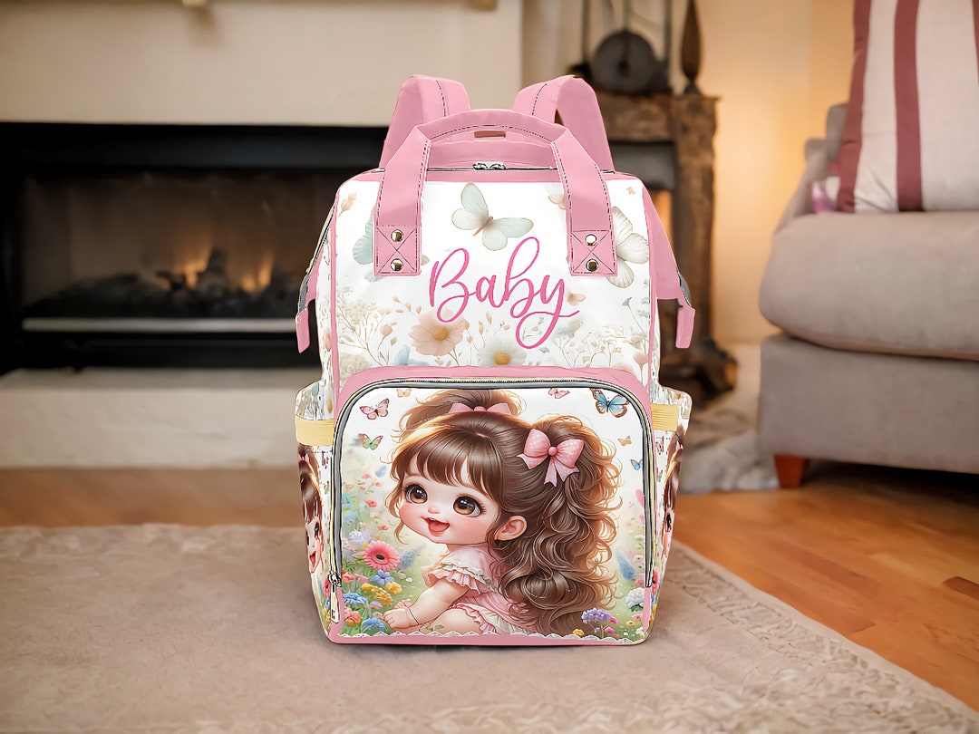 Personalized Diaper Bag Baby Girl Floral Butterflies Diaper Backpack ...
