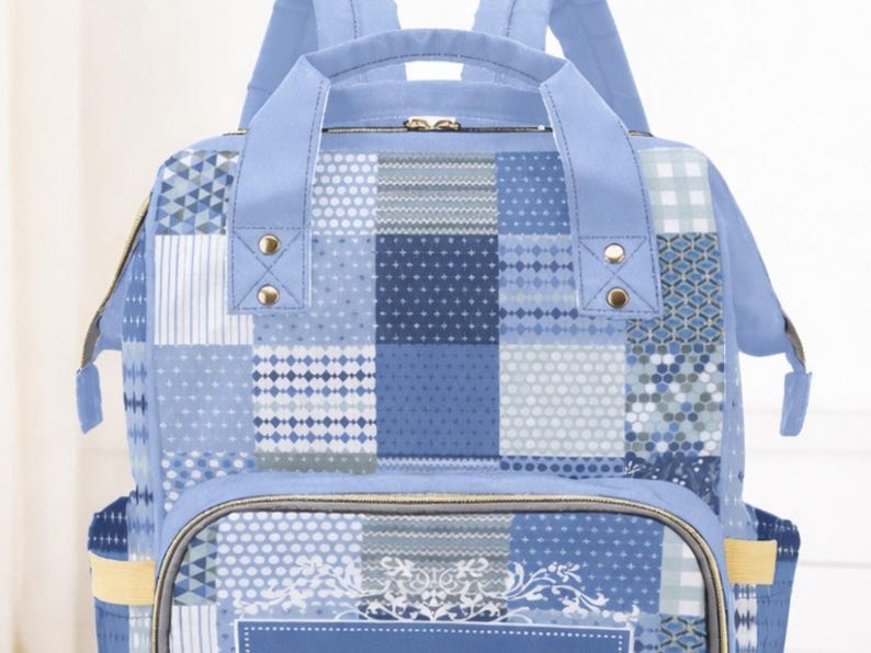 Boy Diaper Bag Backpack Personalized Custom Blue Patchwork Waterproof ...