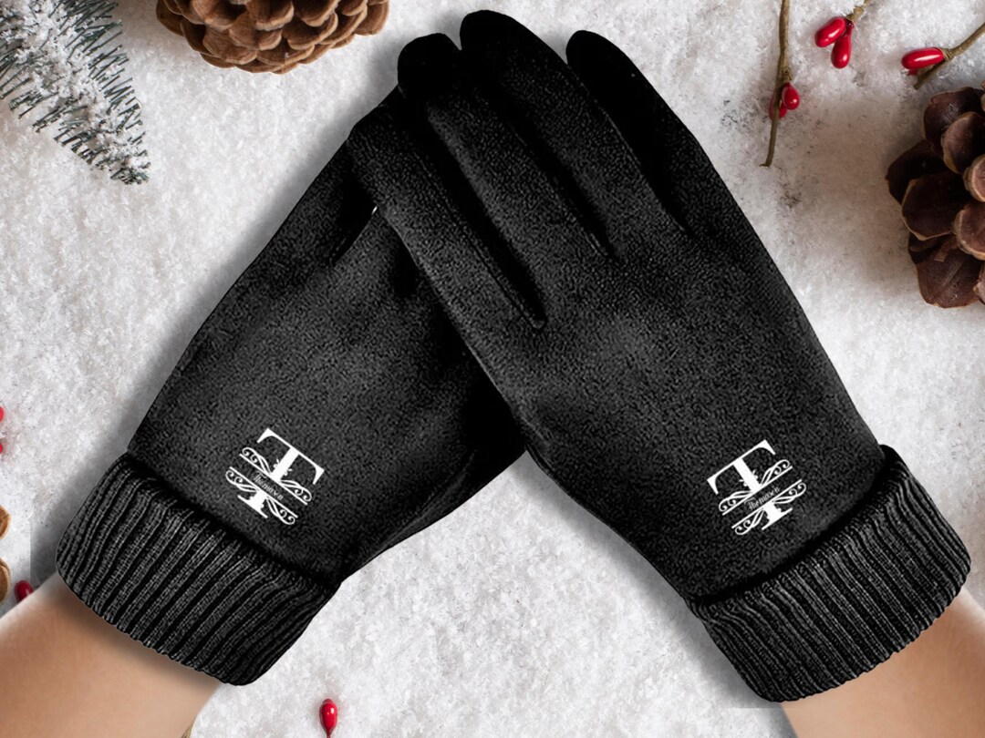 Monogram Gloves Personalized Genuine Leather Suede Custom Name Gloves ...