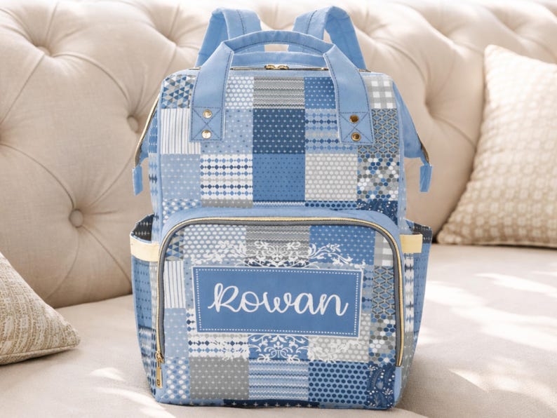 Boy Diaper Bag Backpack Personalized Custom Blue Patchwork Waterproof ...