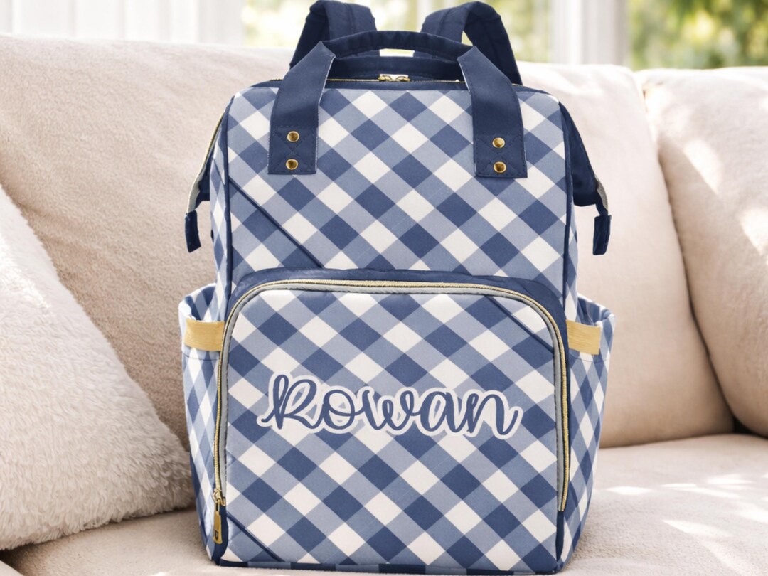 Custom Baby Name Plaid Boy Diaper Bag Baby Shower Gift Blue Diaper Bag ...