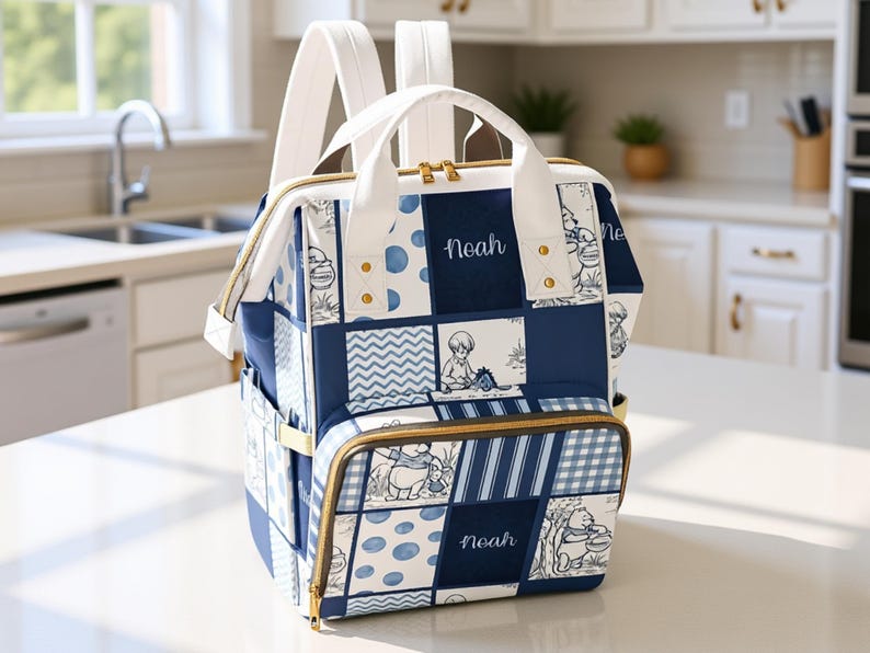 Baby Bag Winnie the Pooh Blue Boy Toile Plaid Personalized Custom ...