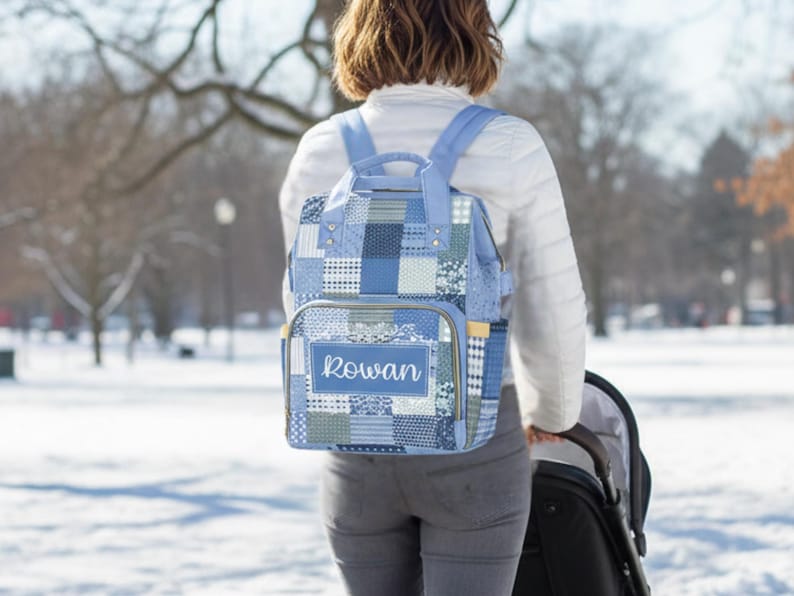 Boy Diaper Bag Backpack Personalized Custom Blue Patchwork Waterproof ...
