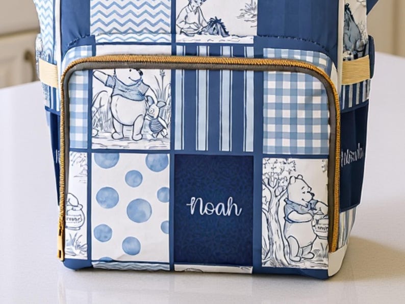 Baby Bag Winnie the Pooh Blue Boy Toile Plaid Personalized Custom ...