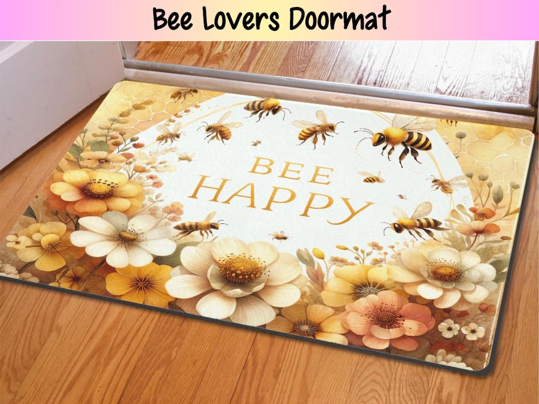 Doormat Bees Summer Flowers Honeycomb Indoor Outdoor Floor Mat ...