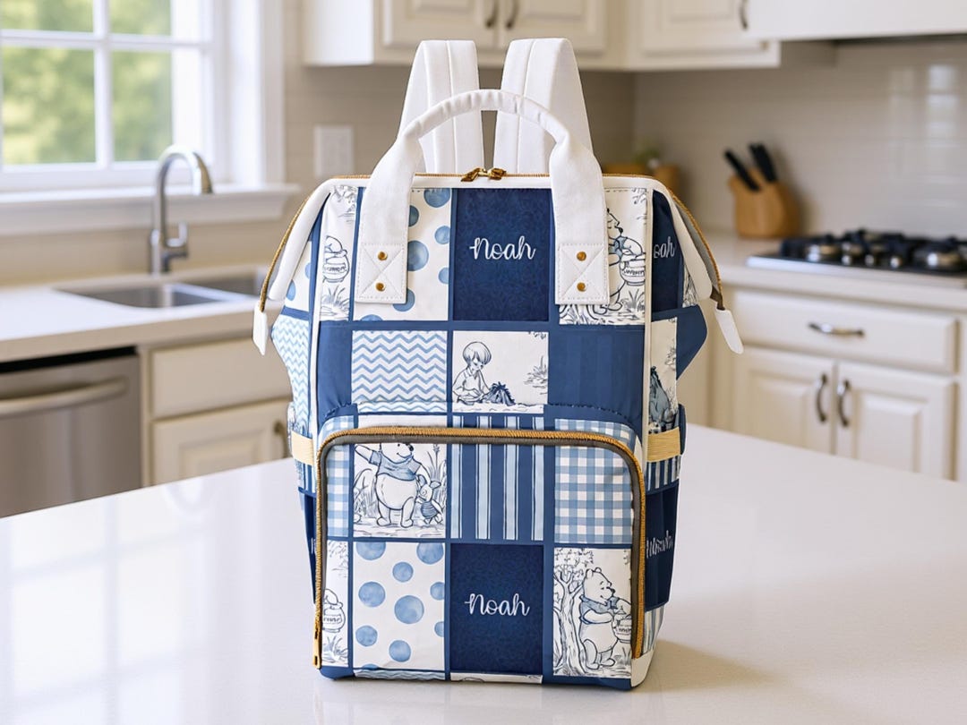 Baby Bag Winnie the Pooh Blue Boy Toile Plaid Personalized Custom ...