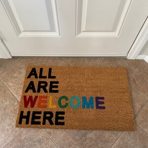 Rainbow Welcome Mat - LGBTQ - Gay Pride - All Are Welcome - Custom ...