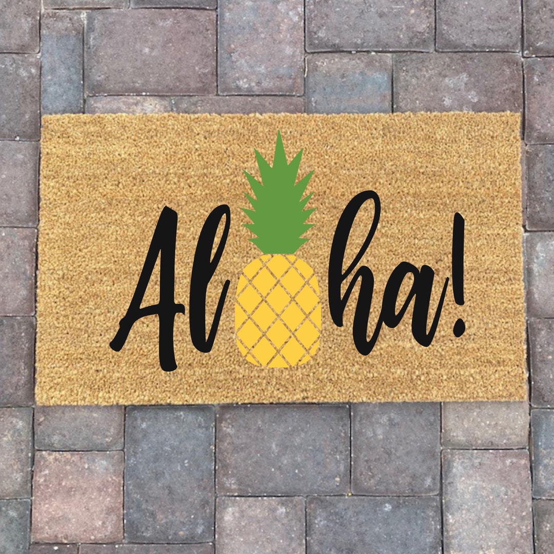 Aloha Welcome Mat Doormat Pineapple Front Porch Sign Housewarming Gift ...
