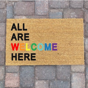Rainbow Welcome Mat - LGBTQ - Gay Pride - All Are Welcome - Custom ...