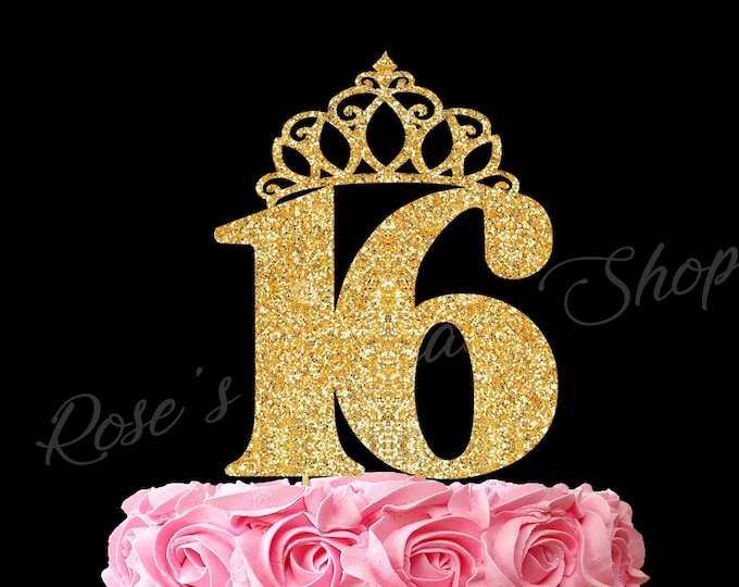 16th Cake Topper, 16 Birthday Party, 16 Table Decor, Sweet Sixteen ...