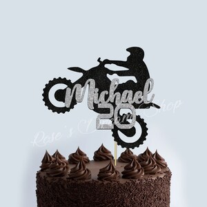Personalised Motocross Cake Topper, Custom Glitter Happy Birthday Cake ...