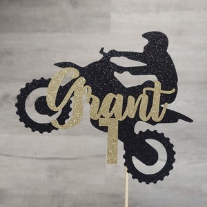 Personalised Motocross Cake Topper, Custom Glitter Happy Birthday Cake ...