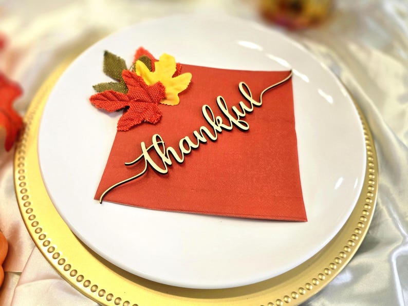 Custom Thanksgiving Place Card, Thankful Grateful Blessed Gather Place ...