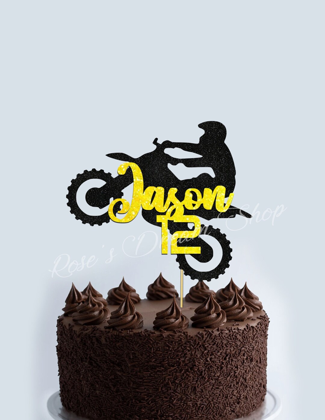 Personalised Motocross Cake Topper, Custom Glitter Happy Birthday Cake ...