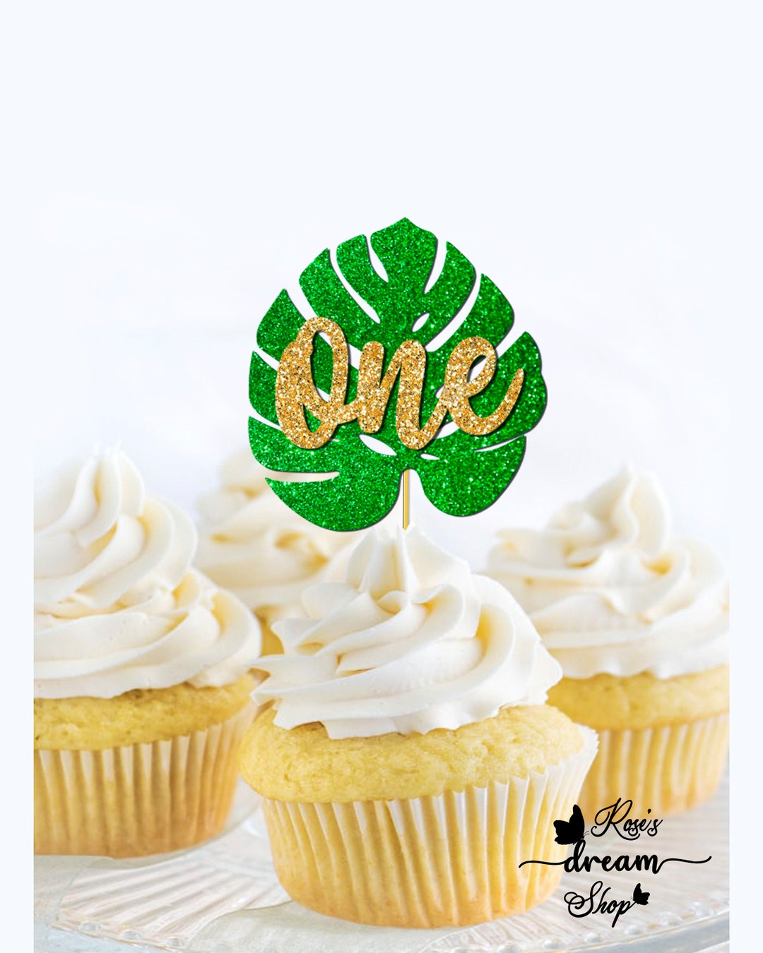 Tropical Leaf Cupcake Toppers, Monstera Leaf Cupcake Toppers, One ...