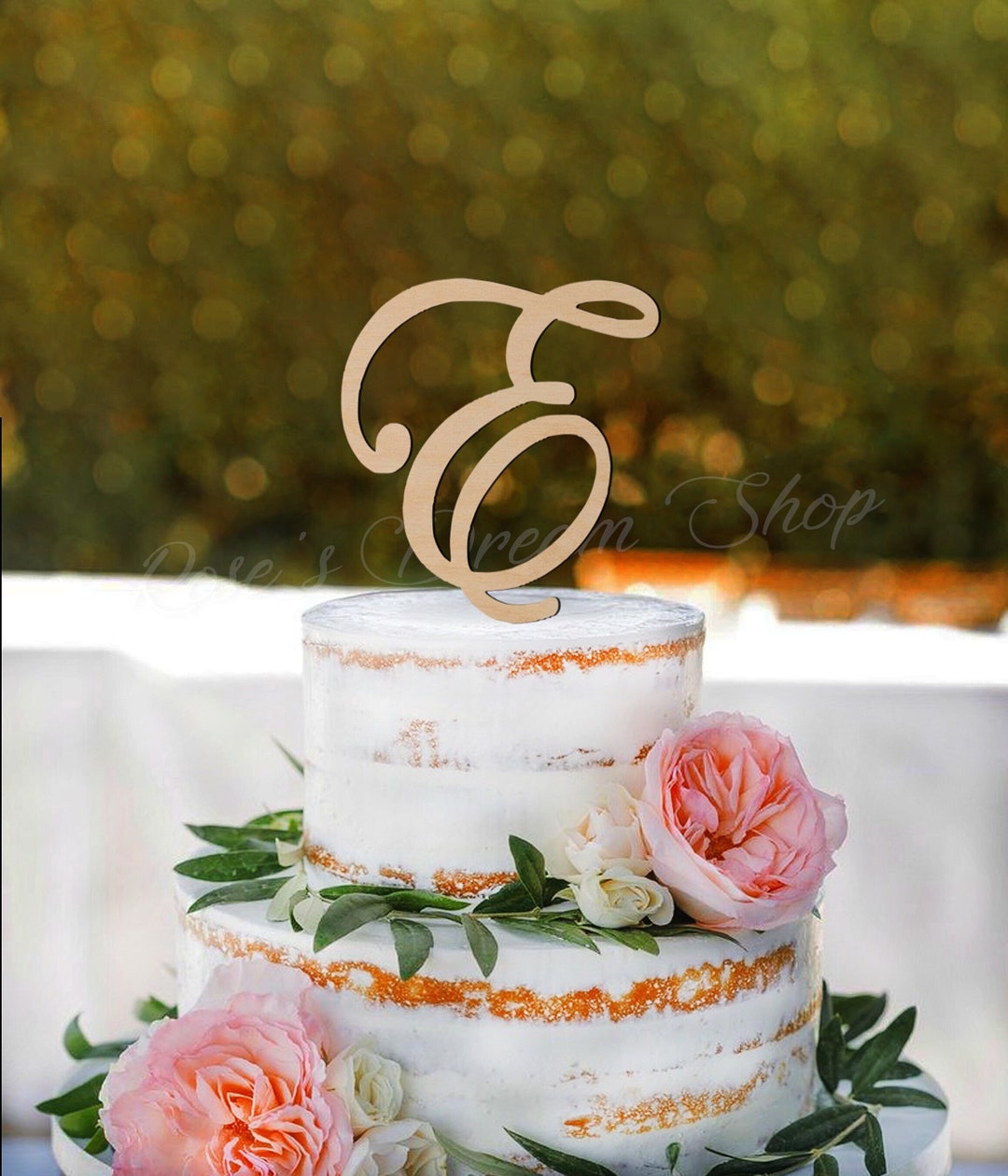 Custom Initial Cake Topper, Rustic Wedding Cake Topper, Script Letter ...