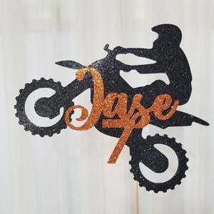 Personalised Motocross Cake Topper, Custom Glitter Happy Birthday Cake ...