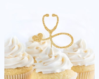Stethoscope Cupcake Toppers, Nurse Cupcake Toppers, Congrats Nurse ...