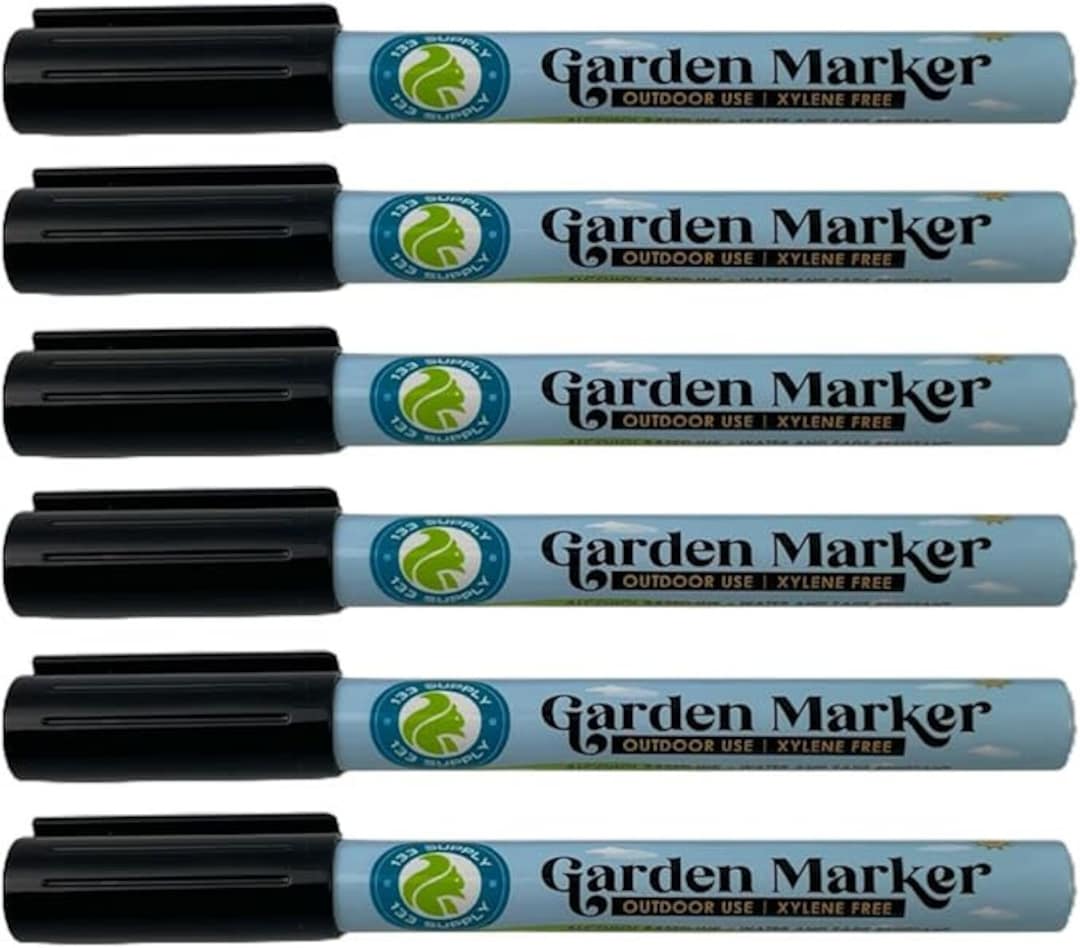 133 SUPPLY 6 Pack Garden Marker Pen Permanent Markers Black UV Fade ...