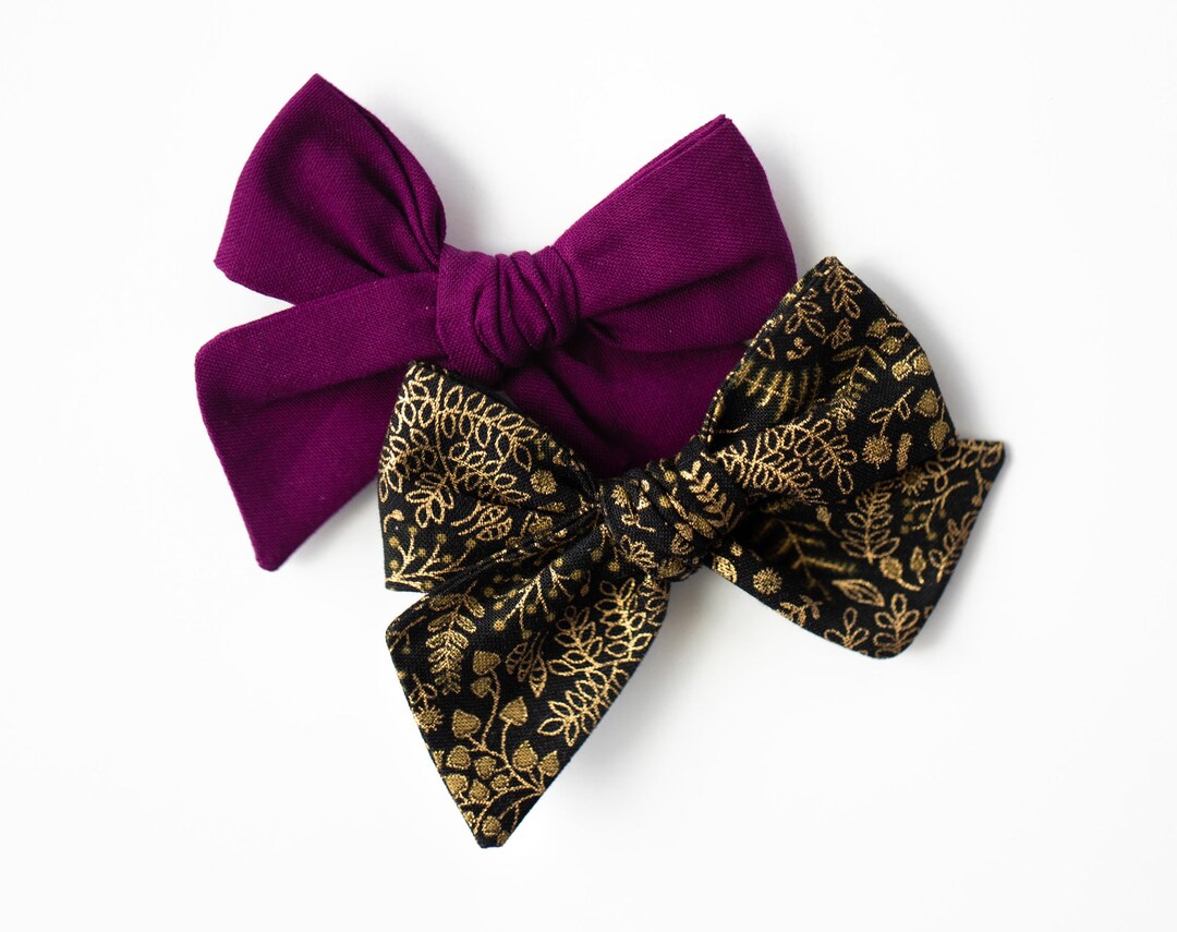 Fall Hair Bow Deep Purple Bow Floral Hair Bow Black and - Etsy