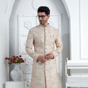 Embroidered Silk Indian Wedding Sherwani: Indo-western Grooms Outfits ...