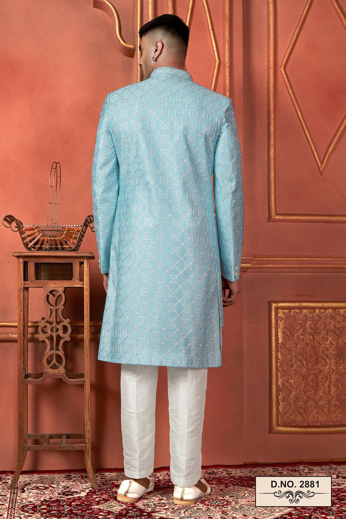 Sky Blue Groom Sherwani: Embroidered Indo Western Wedding Outfit for ...
