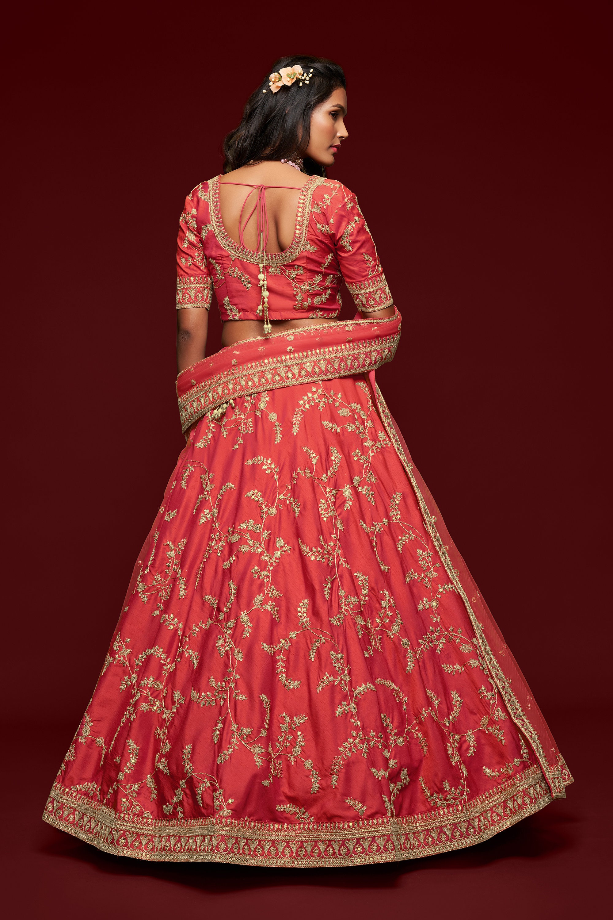Gajari Bridal Lehenga: Embroidered Art Silk Zari Sequencework, Dupatta ...