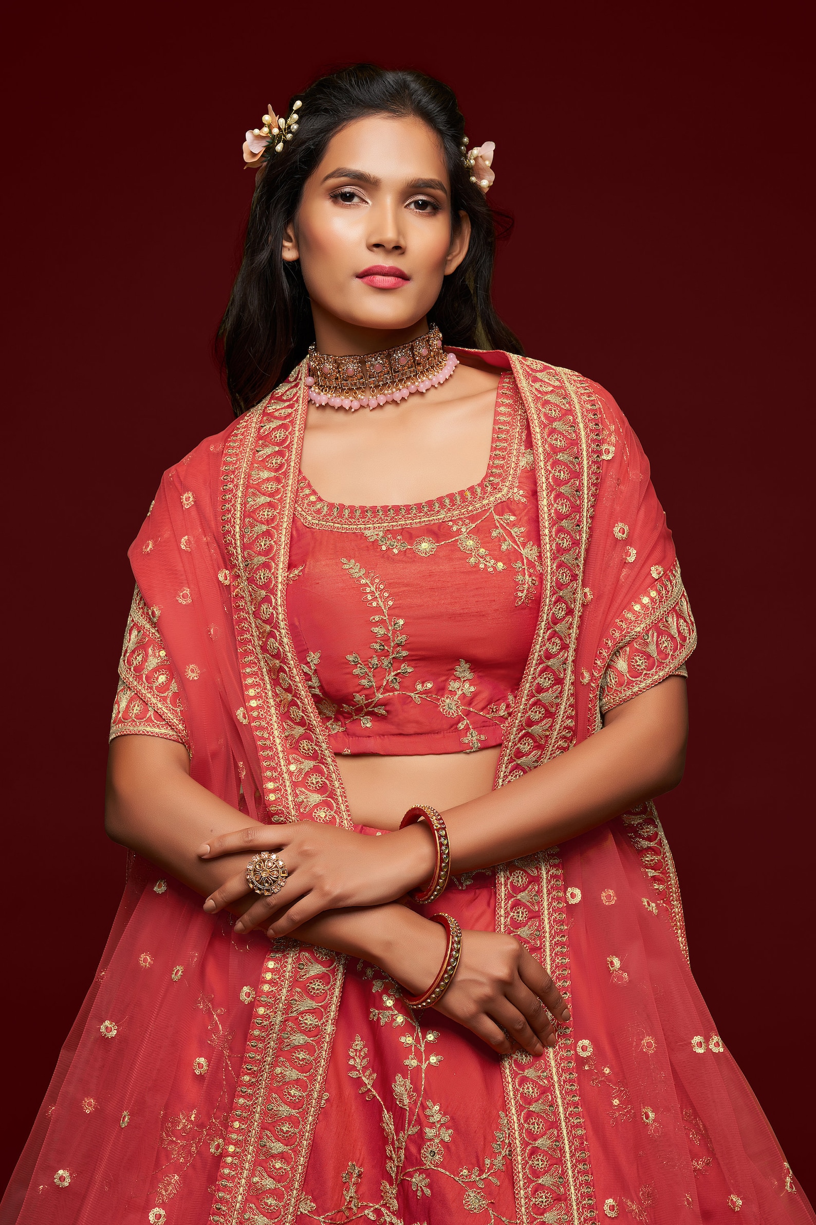 Gajari Bridal Lehenga: Embroidered Art Silk Zari Sequencework, Dupatta ...