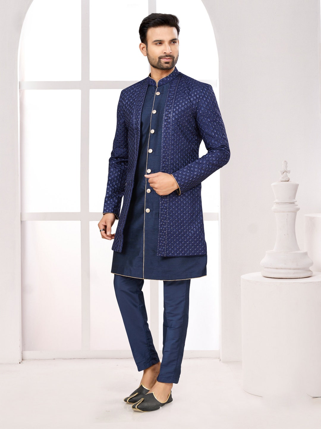 Blue Indo Western Sherwani for Wedding Groom Sherwani Grooms Dress ...