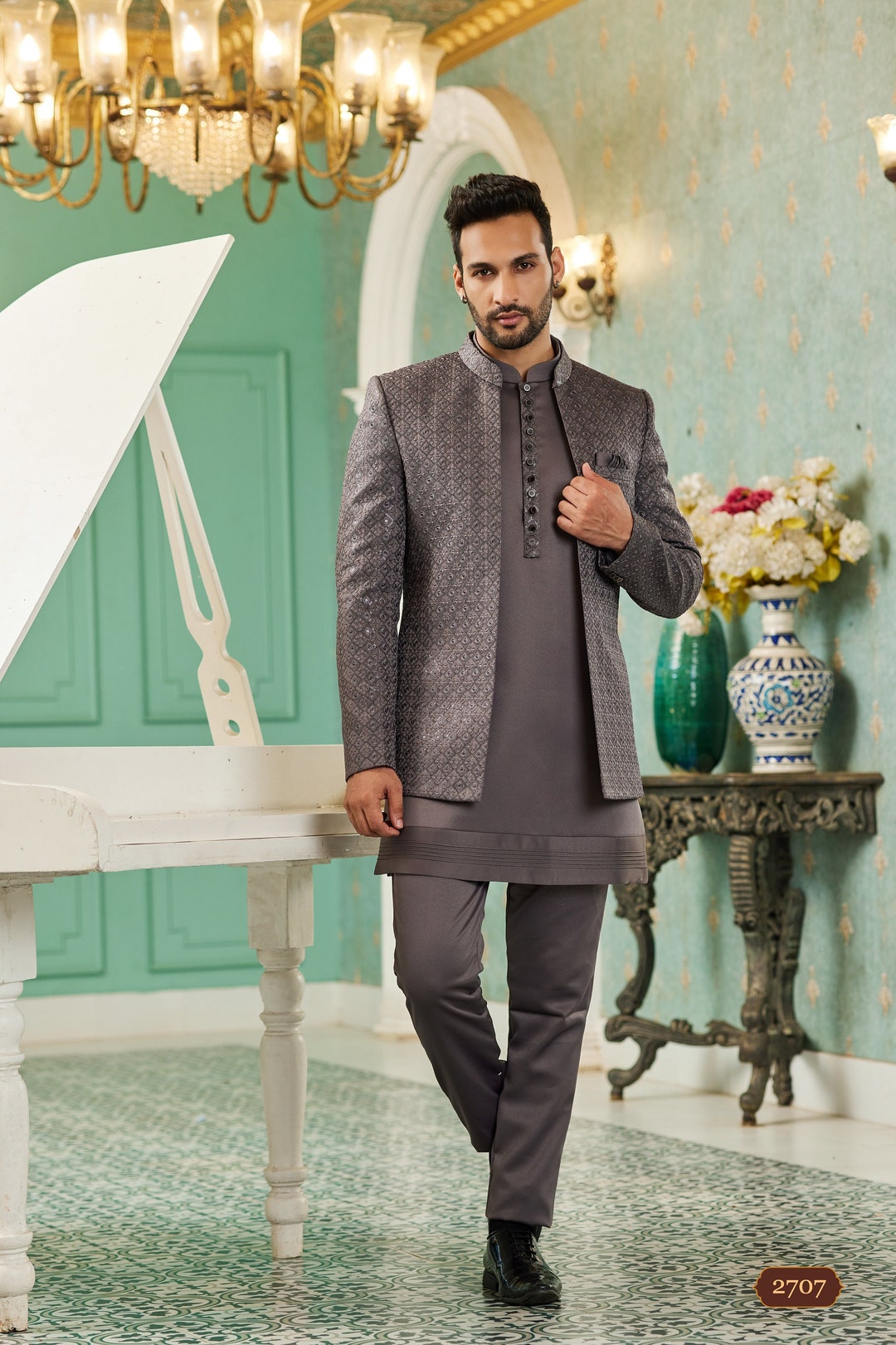 Black Jodhpuri 3 Piece Suit for Men,designer Grooms Sherwani, Perfect ...