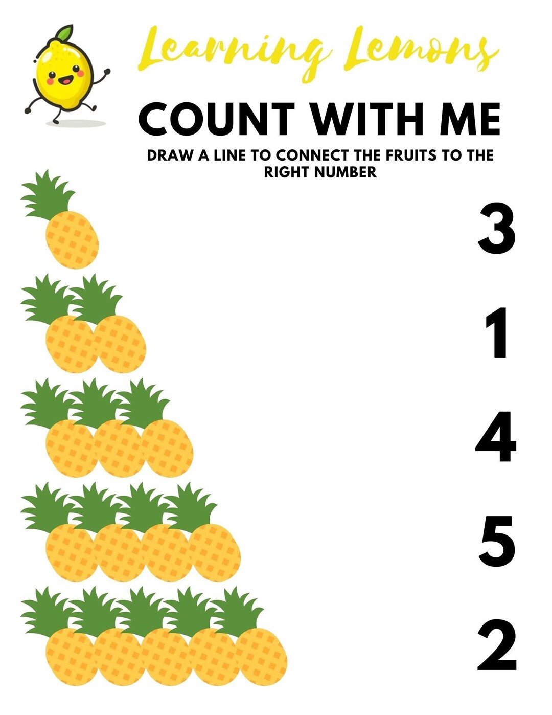 Learning Lemons - Kids Counting Sheet - Learn Numbers 1-5 - Etsy