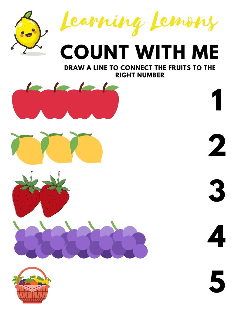 Learning Lemons - Kids Counting Sheet - Learn Numbers 1-5 - Etsy
