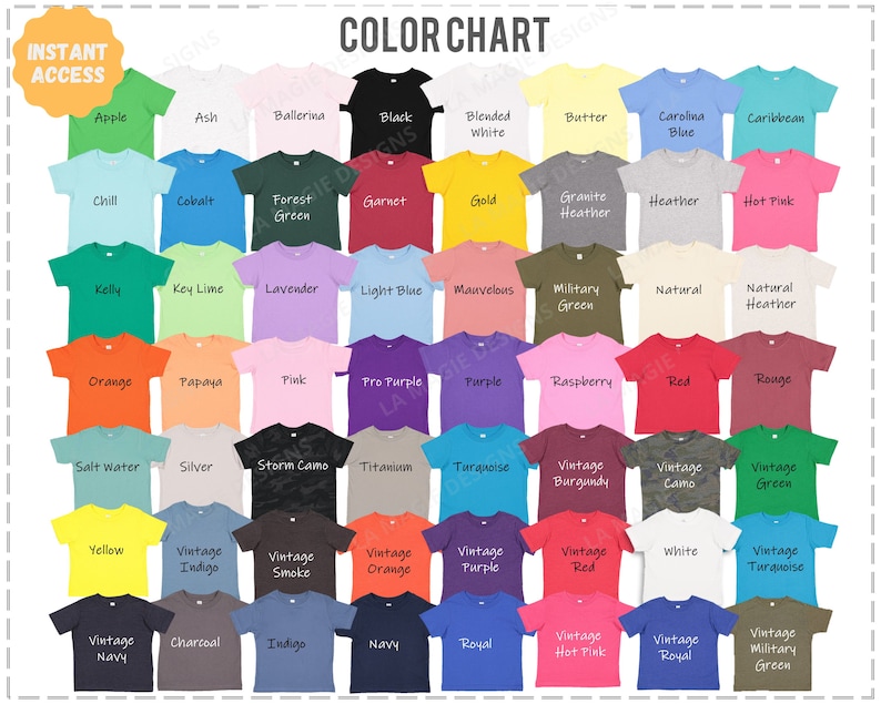 Rabbit Skins 3321 Color Chart |toddler Jersey Tee Color Chart | RS3321 ...