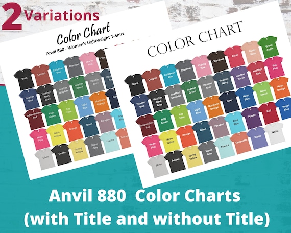 Womens Shirt Color Chart ALL COLORS Anvil 880 Color Swatch Chart Ladies ...