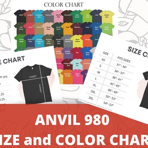 Anvil 980 Color Chart Anvil 980 Size Chartanvil Unisex - Etsy