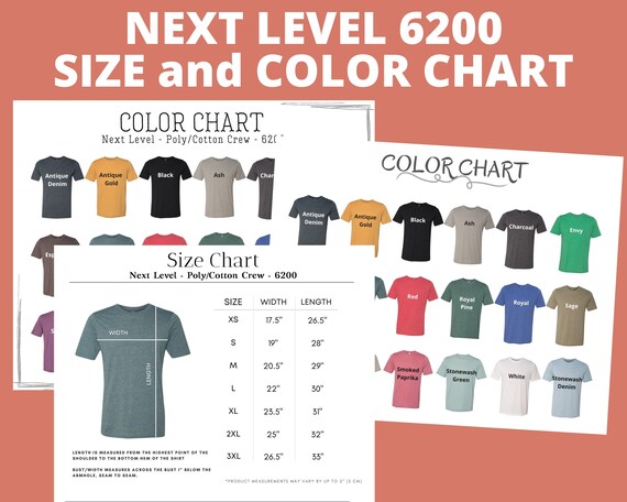 Next Level 6200 Color Chart Next Level 6200 Size | Etsy
