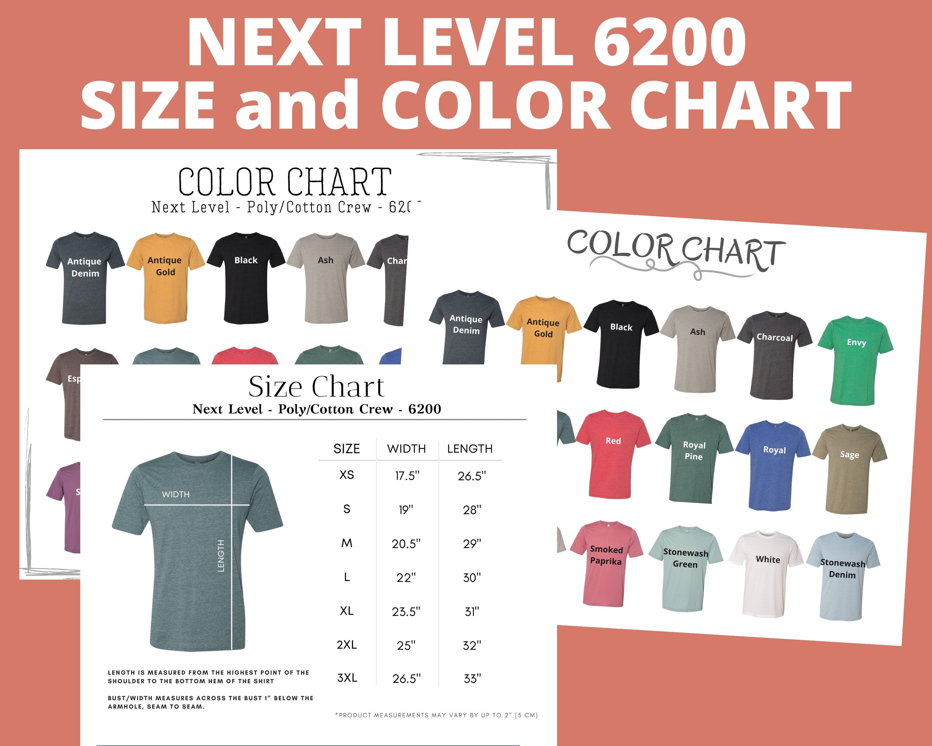 Next Level 6200 Color Chart| Next Level 6200 Size Chart|n6200|color ...