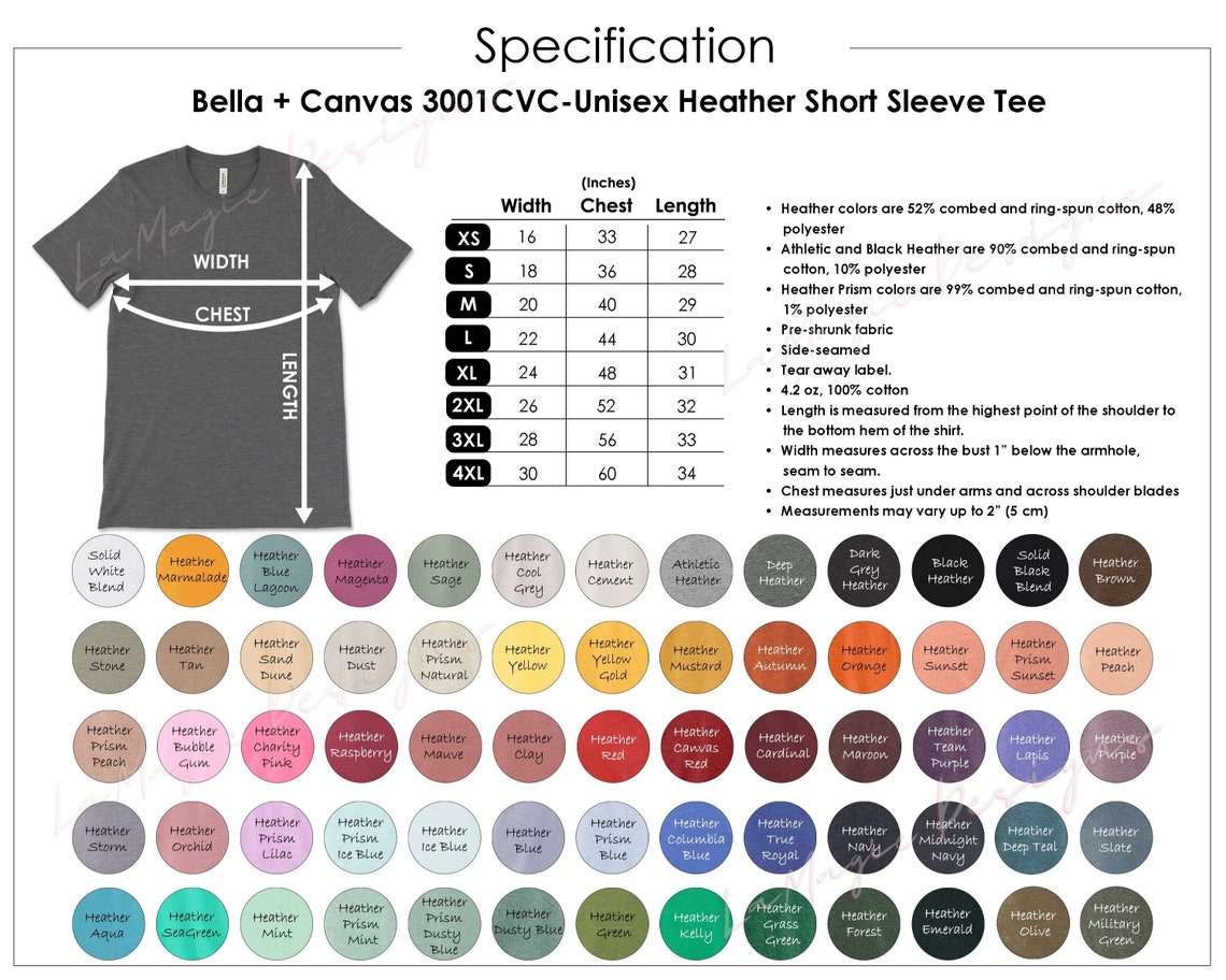 Bella Canvas 3001CVC Color Chartbellacanvas Color - Etsy