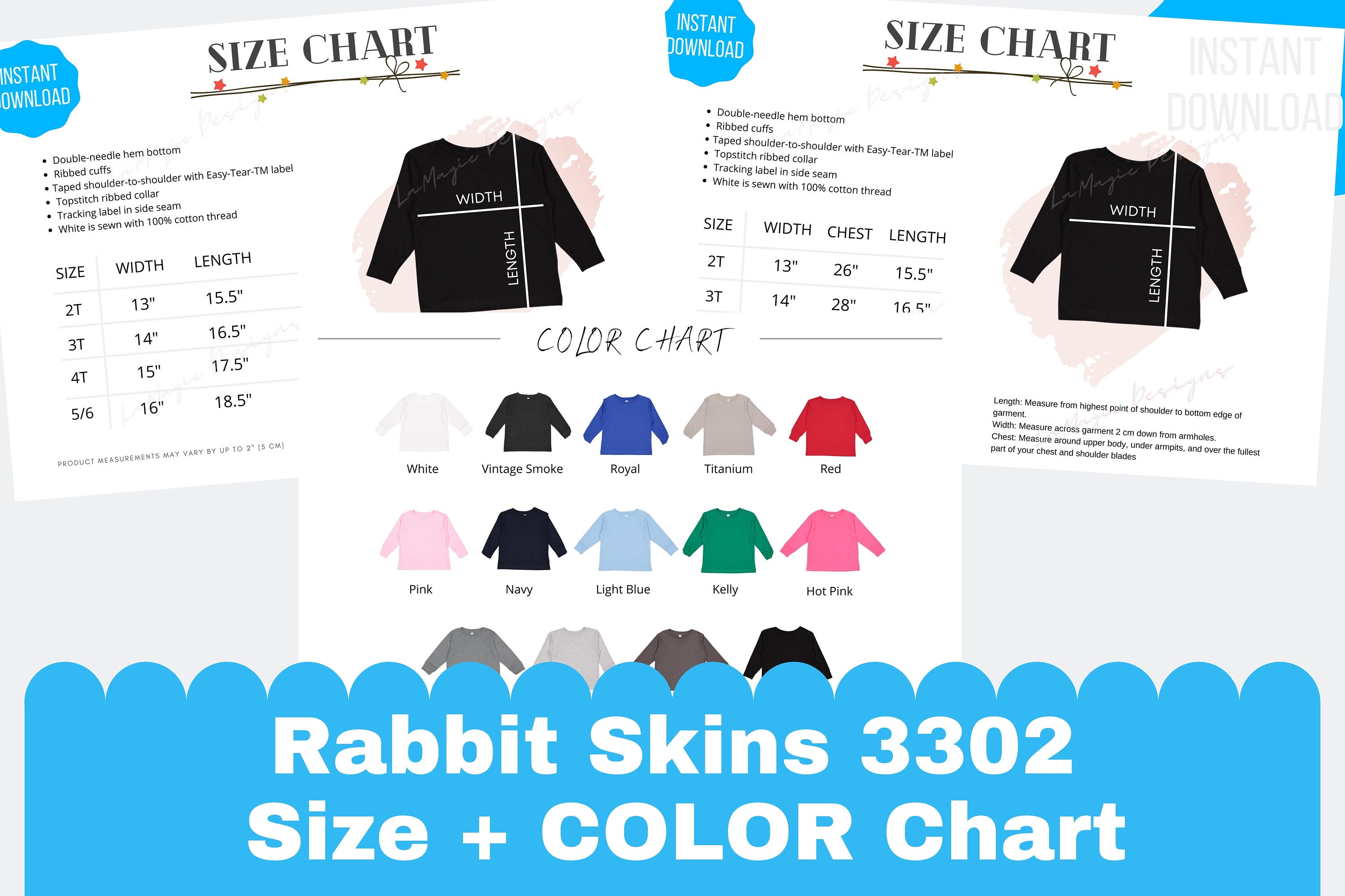 Rabbit Skins 3302 Color Chart, Rabbit Skins 3302 Size Chart|rabbit ...