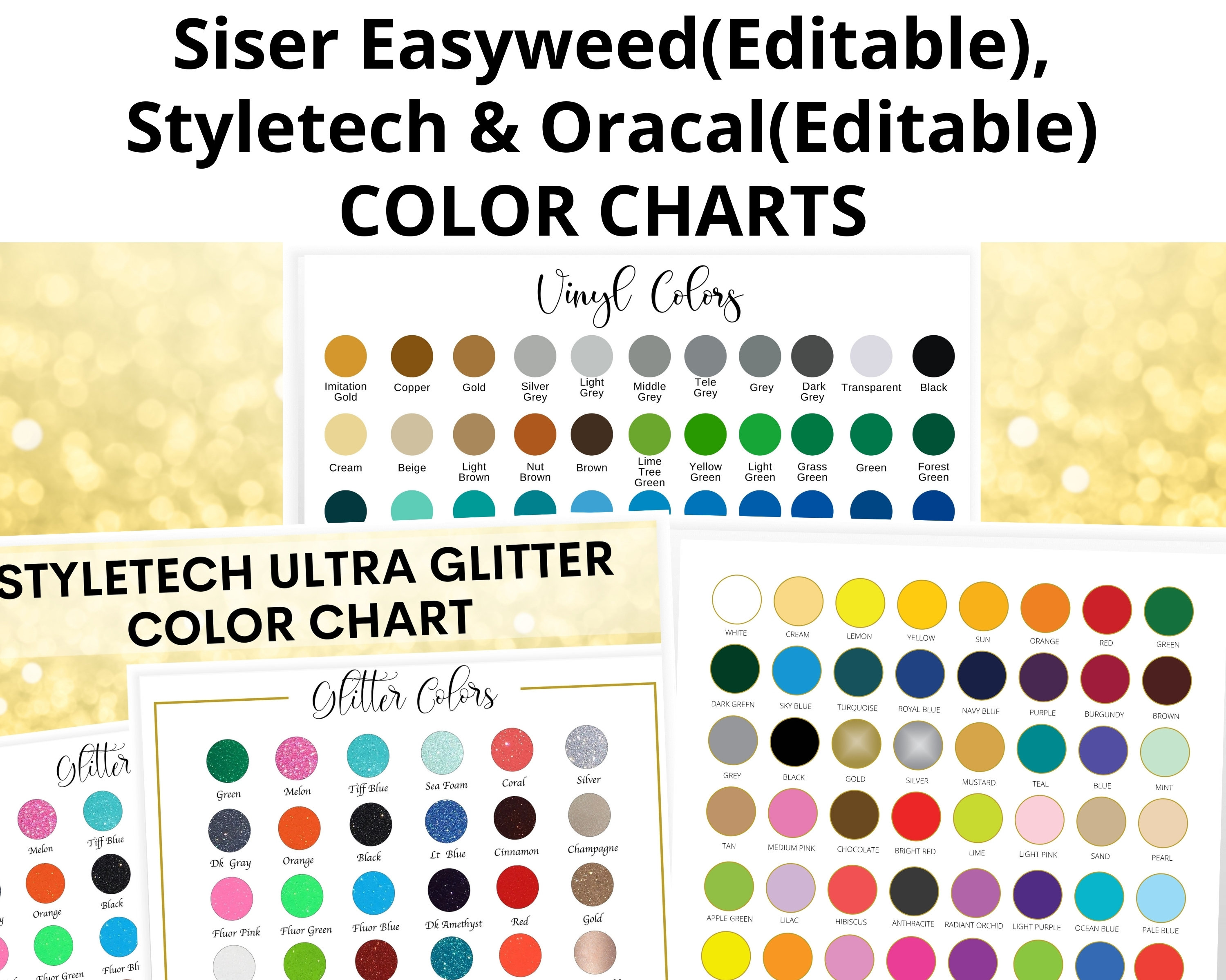 Siser Easyweed,oracal 651 and Styletech Glitter,vinyl Color Chart ...