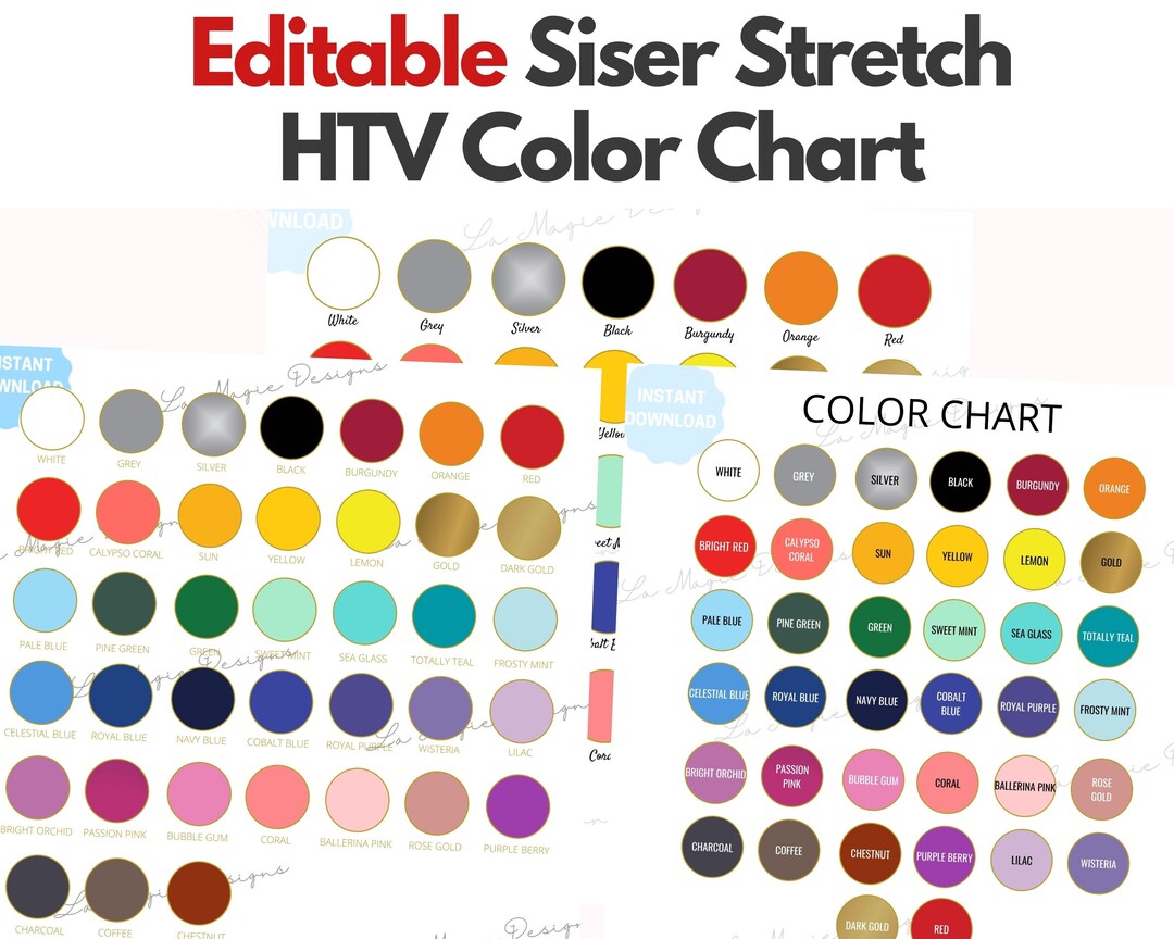 Editable Siser Stetch Color Chart|htv Color Chart for Siser Stretch HTV ...
