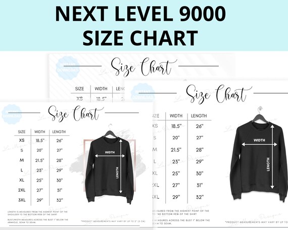 Next Level 9000 Size Chartnext Level Raglan Sizechartn9000 | Etsy